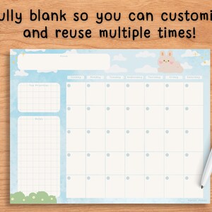 Printable Monthly Planner Blue Sky / Blank Desk Calendar / - Etsy