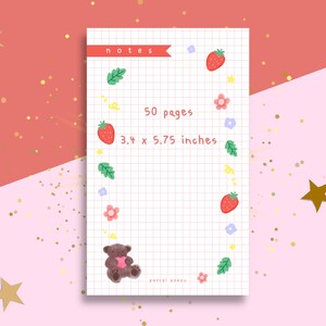 Kawaii Bear Strawberry Notepad / Cute Spring Grid Stationery / to Do ...