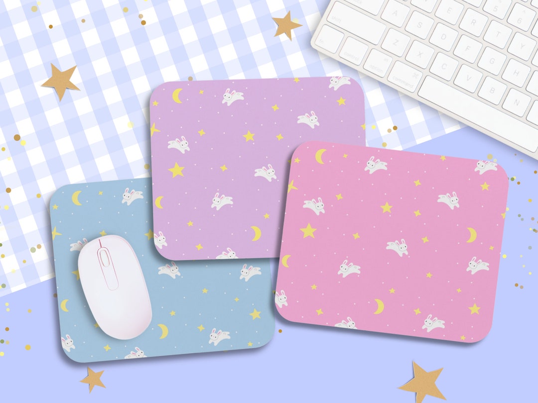 Kawaii Moon Bunny Mouse Pad / Pink Pastel Cute Celestial Desk Mat ...