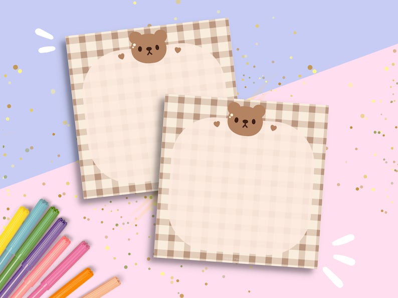 Kawaii Bear Notepad / Cute Gingham Stationery / to Do List Memo Pad ...