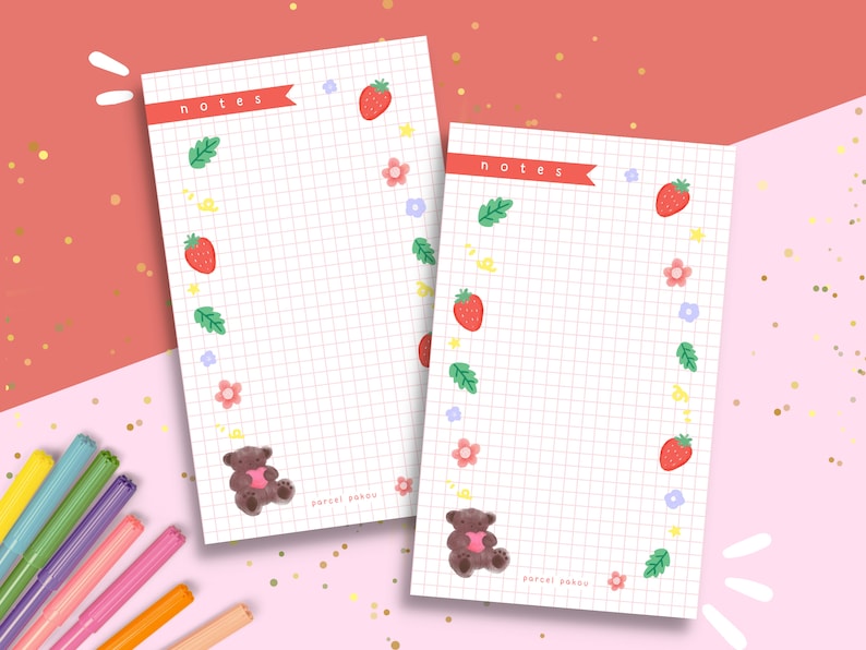 Kawaii Bear Strawberry Notepad / Cute Spring Grid Stationery / to Do ...