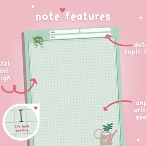 Plant Note Page Printable | Green Grid Note Paper | Plant Writing ...