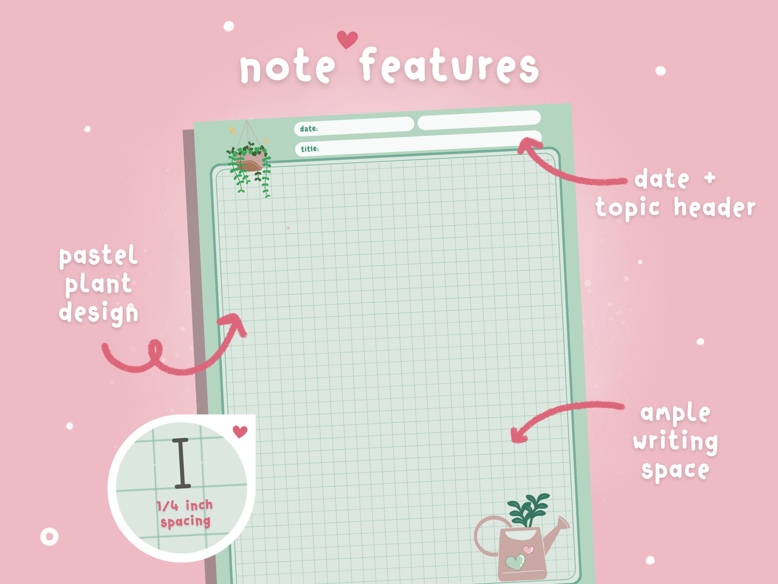 Plant Note Page Printable | Green Grid Note Paper | Plant Writing ...