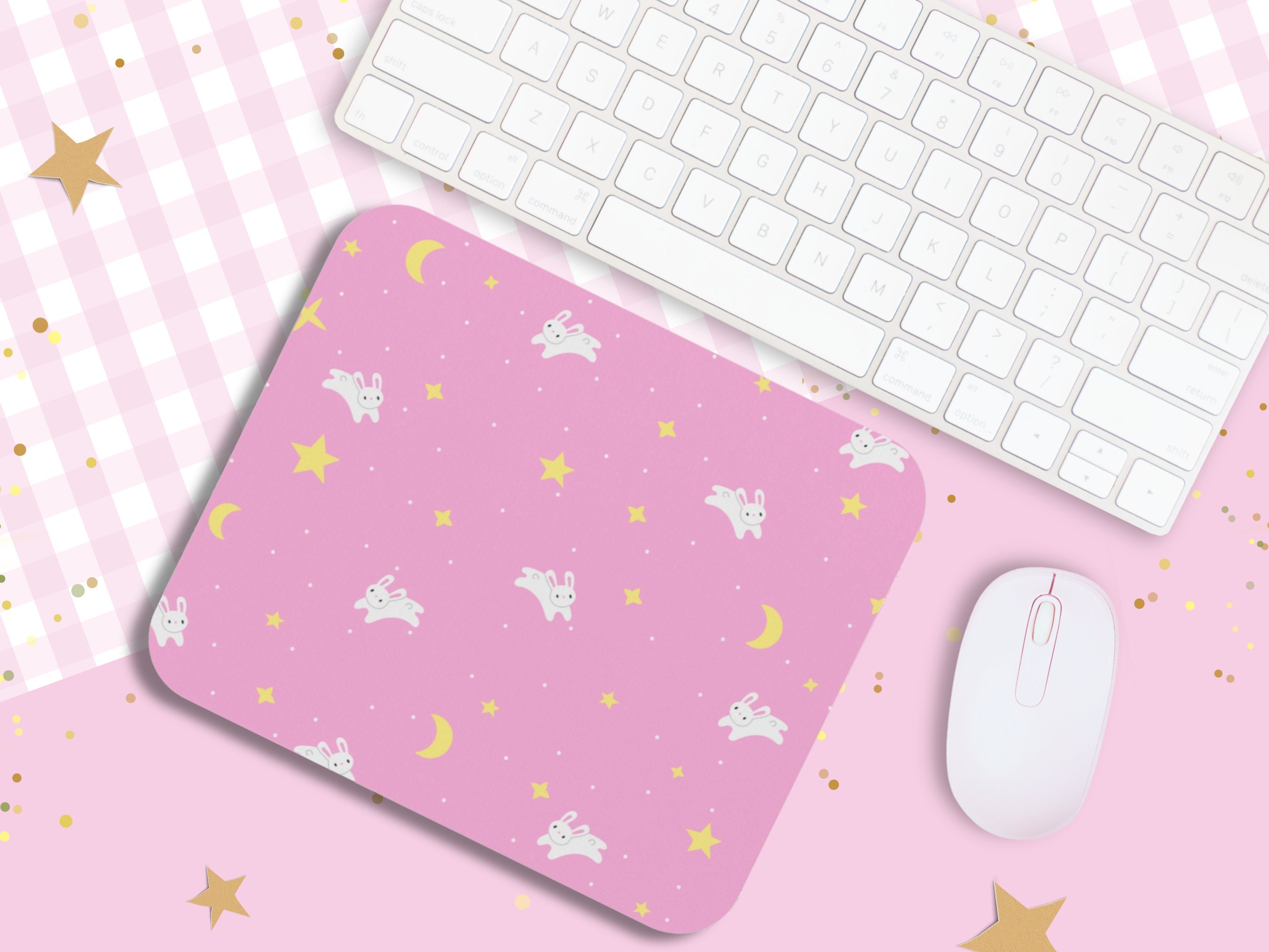 Kawaii Moon Bunny Mouse Pad / Pink Pastel Cute Celestial Desk Mat ...