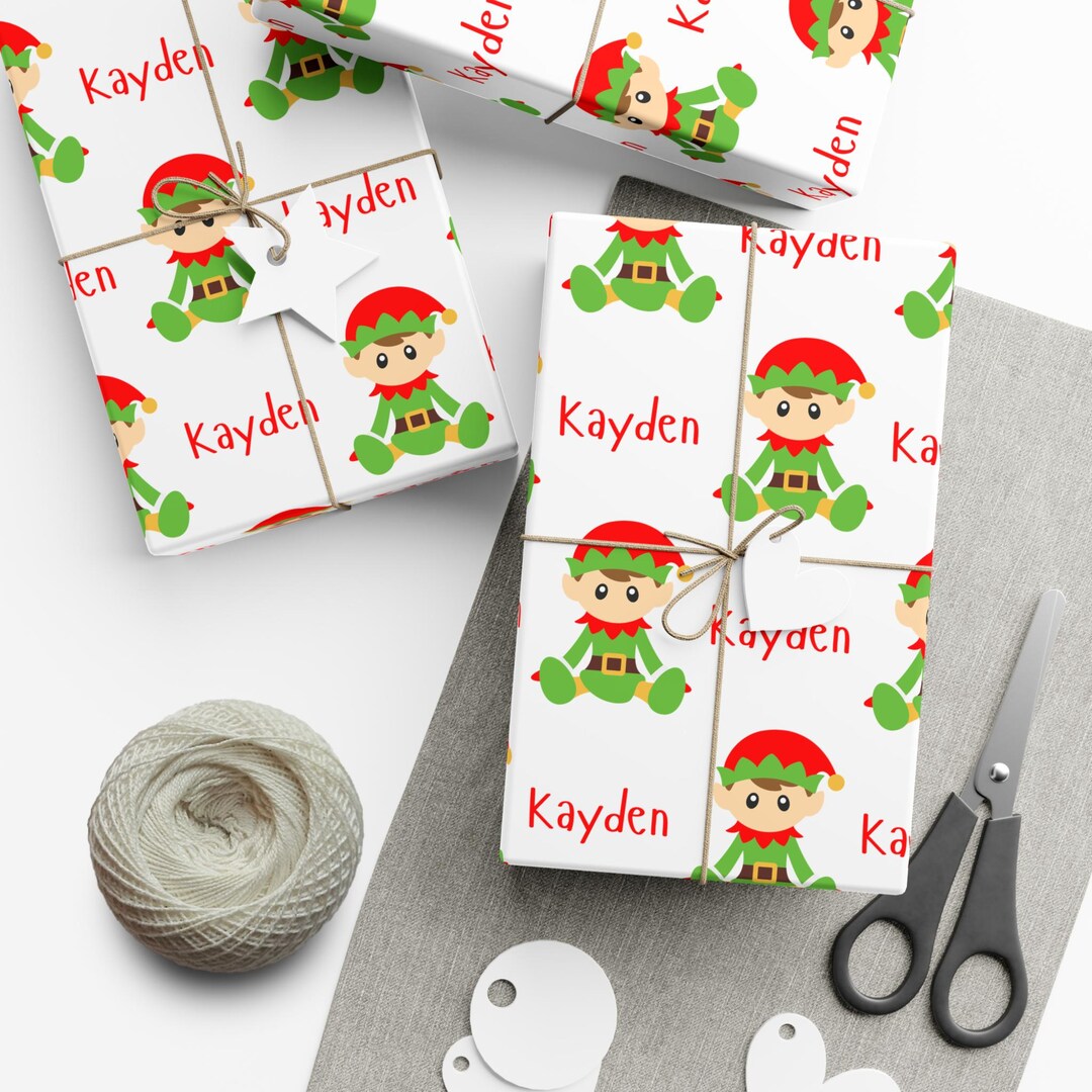 Custom Boy Elf Wrapping Paper With Name Personalized Christmas Gift ...