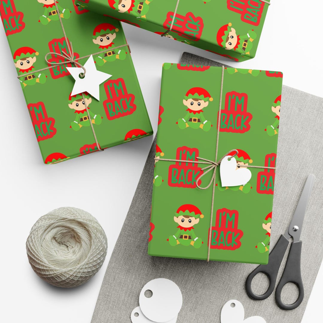 I'm Back Boy Elf Christmas Wrapping Paper Fun Holiday Gift Wrap With ...