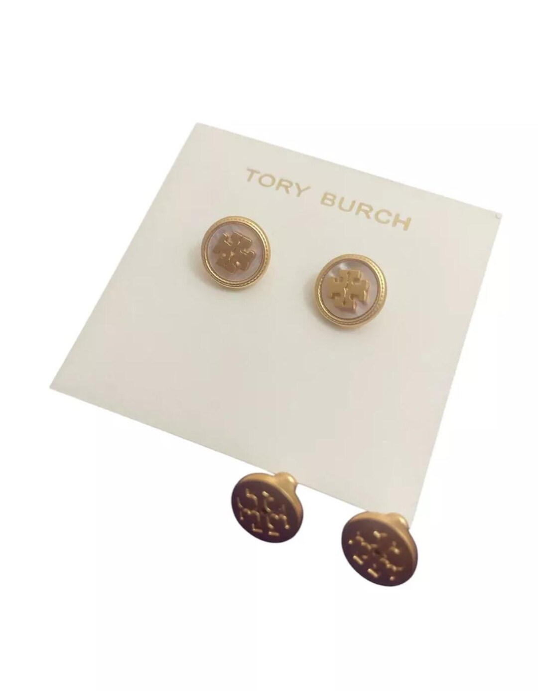 Tory Burch Semi-precious Logo Gold Mother of Pearl Stud Earrings - Etsy