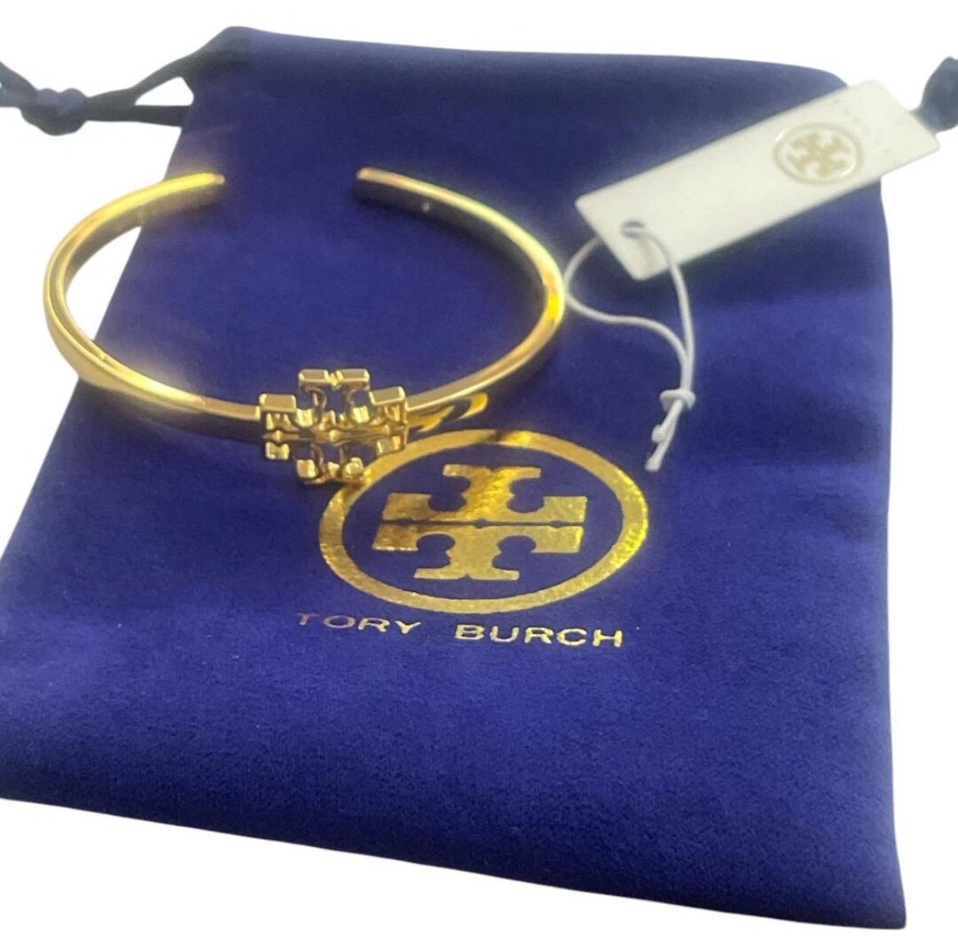 Tory Burch Britten Logo Cuff Bracelet Gold OS - Etsy