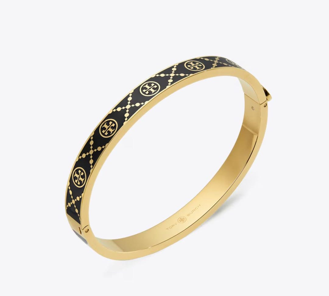 Tory Burch Double T Monogram Gold & Black Enamel Logo Bracelet - Etsy