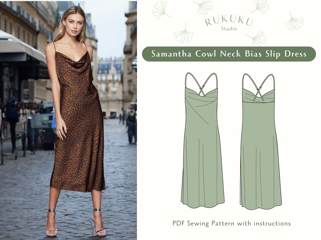 Samantha Cowl Neck Bias Slip Dress | Sewing Pattern| Dress Pattern ...