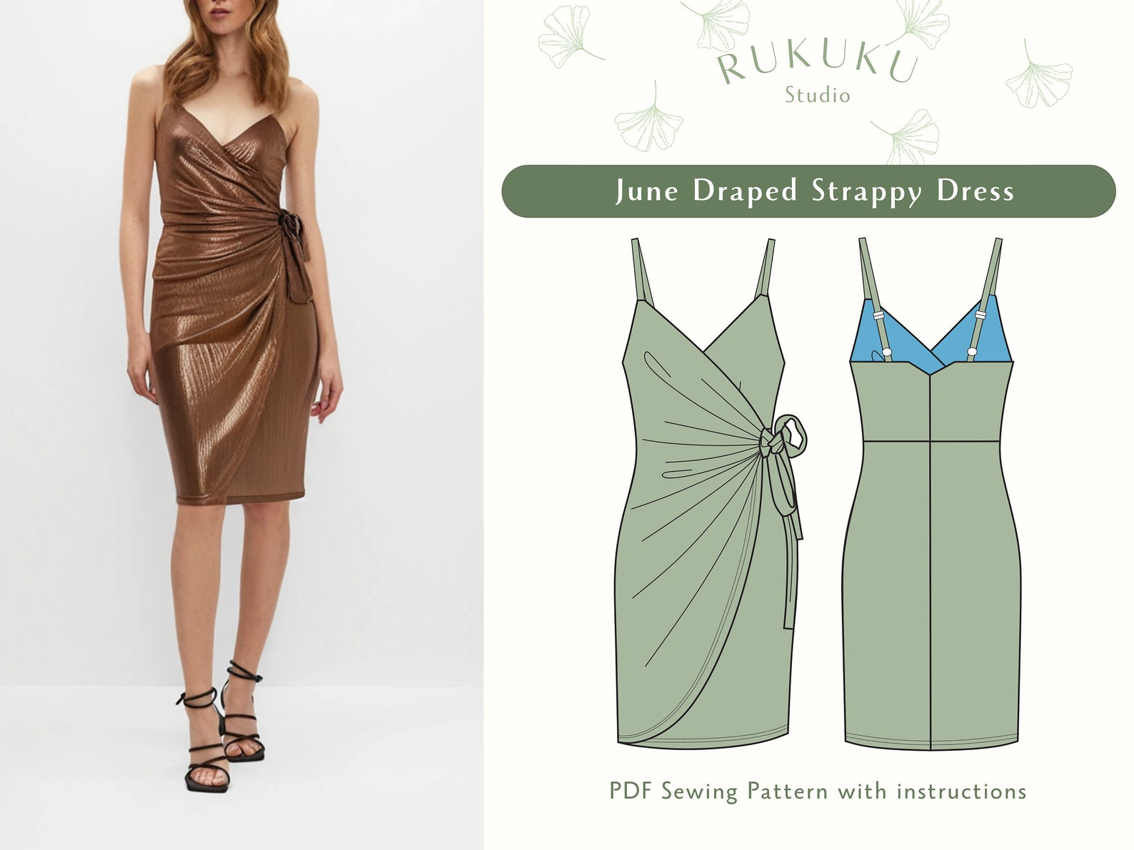 June Draped Strappy Dress | Sewing Pattern| Dress Pattern | Woman ...