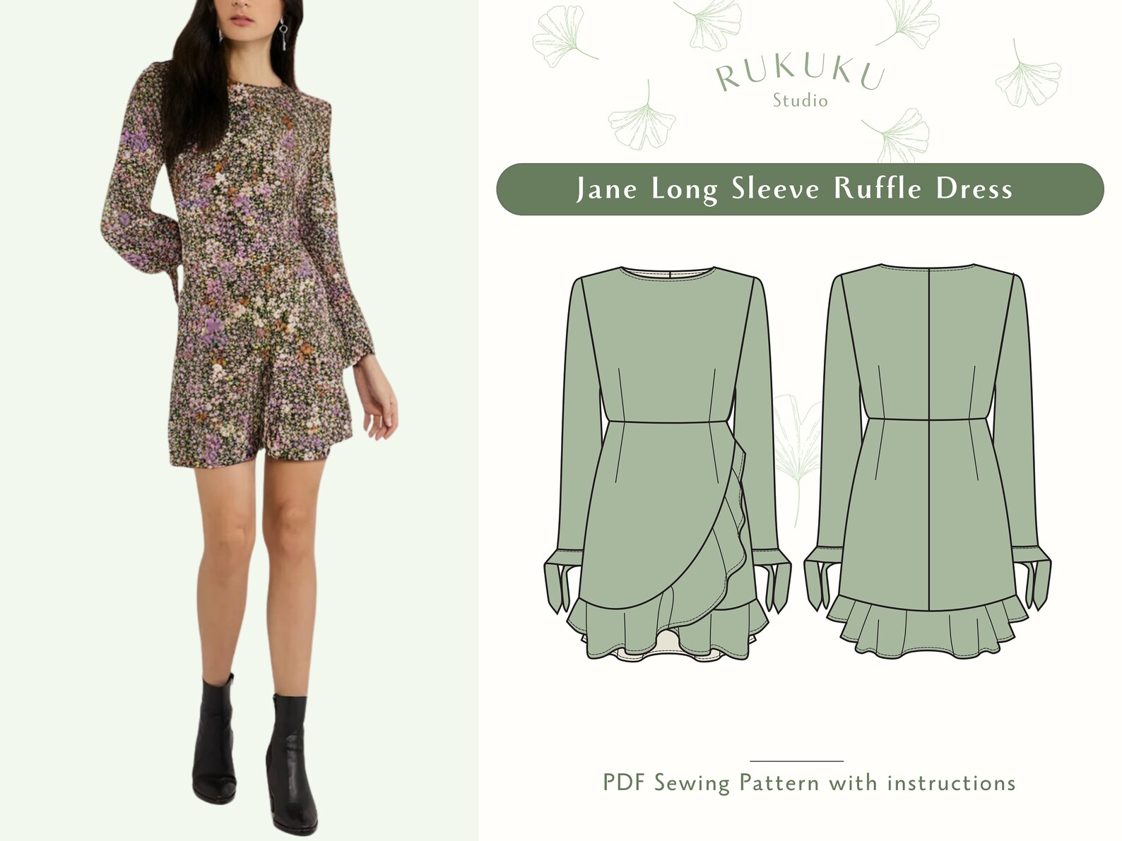 Jane Long Sleeve Ruffle Dress | Sewing Pattern| Dress Pattern | Woman ...