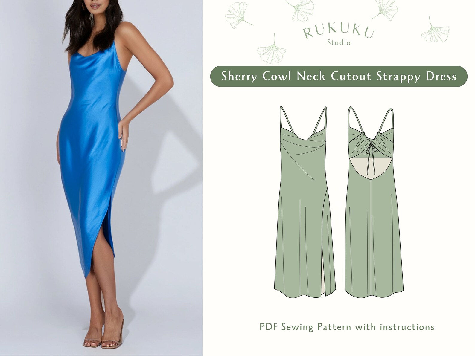 Sherry Cowl Neck Cutout Strappy Dress | Sewing Pattern | Dress Pattern ...