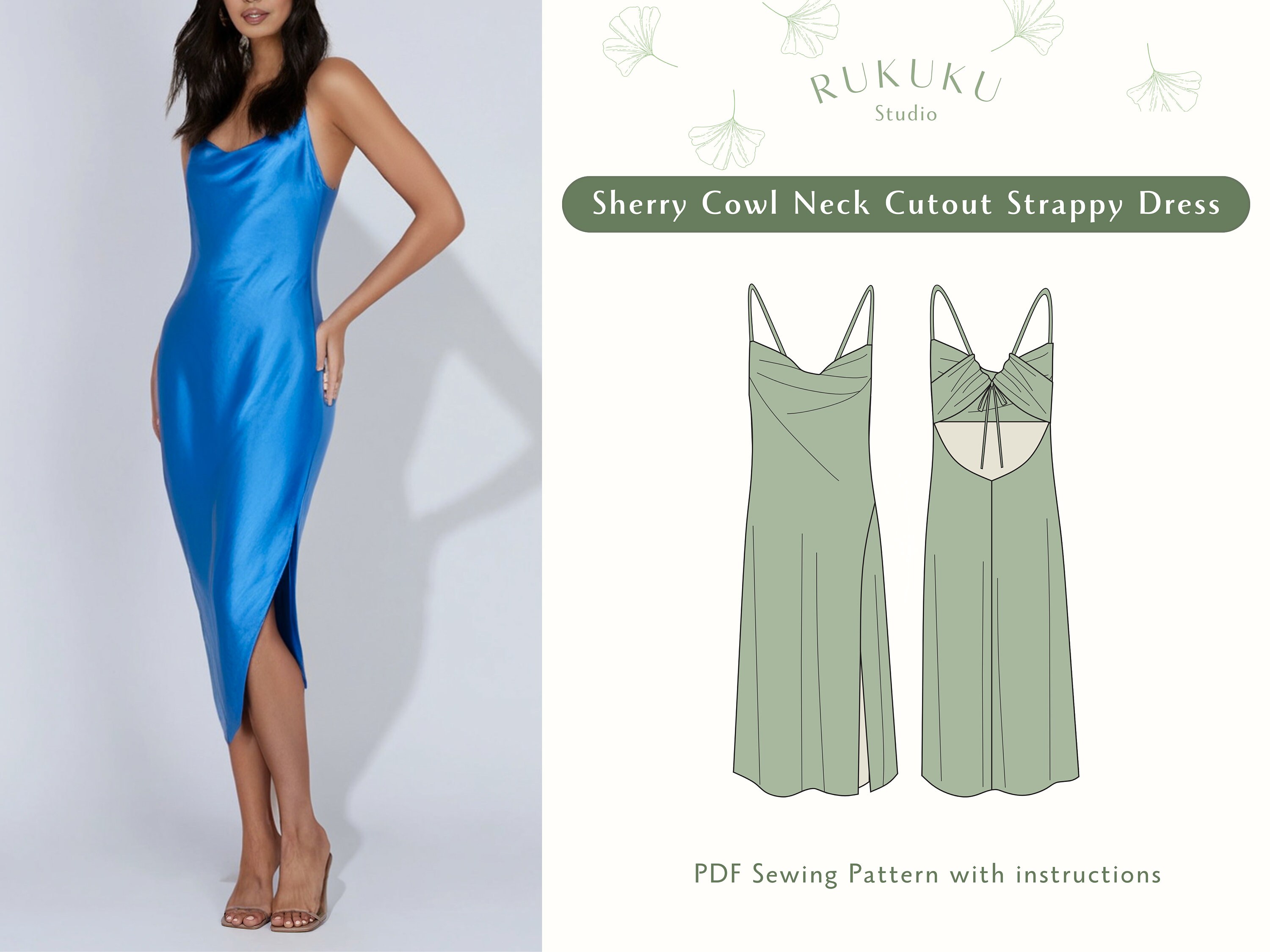 Sherry Cowl Neck Cutout Strappy Dress | Sewing Pattern | Dress Pattern ...