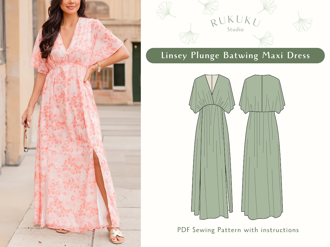 Linsey Plunge Batwing Maxi Dress | Sewing Pattern| Dress Pattern ...