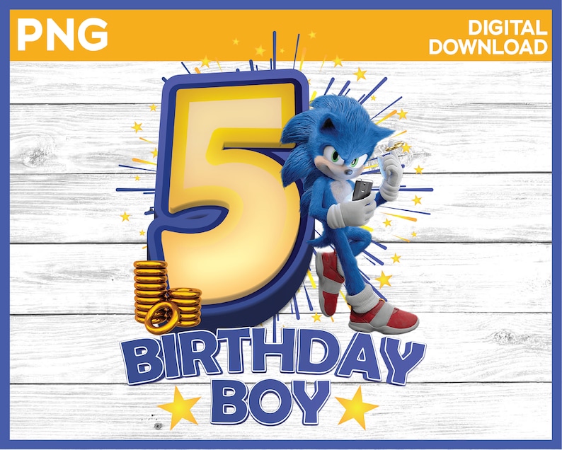 Sonic Birthday Boy Age 5 Png Image Digital Download YOU | Etsy