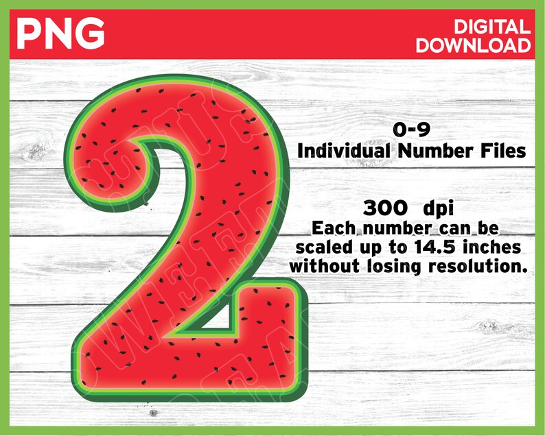 Watermelon Numbers Png Red and Green Watermelon Numbers 0-9 - Etsy
