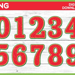 Watermelon Numbers Png, Red and Green Watermelon Numbers 0-9 Png ...