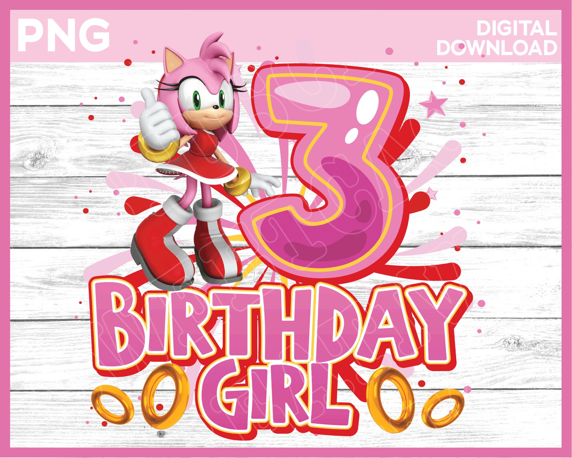 Sonic Birthday Girl png edad 3 - Amy Rose Imagen de la camisa de la cumpleañera - Personalizar ...