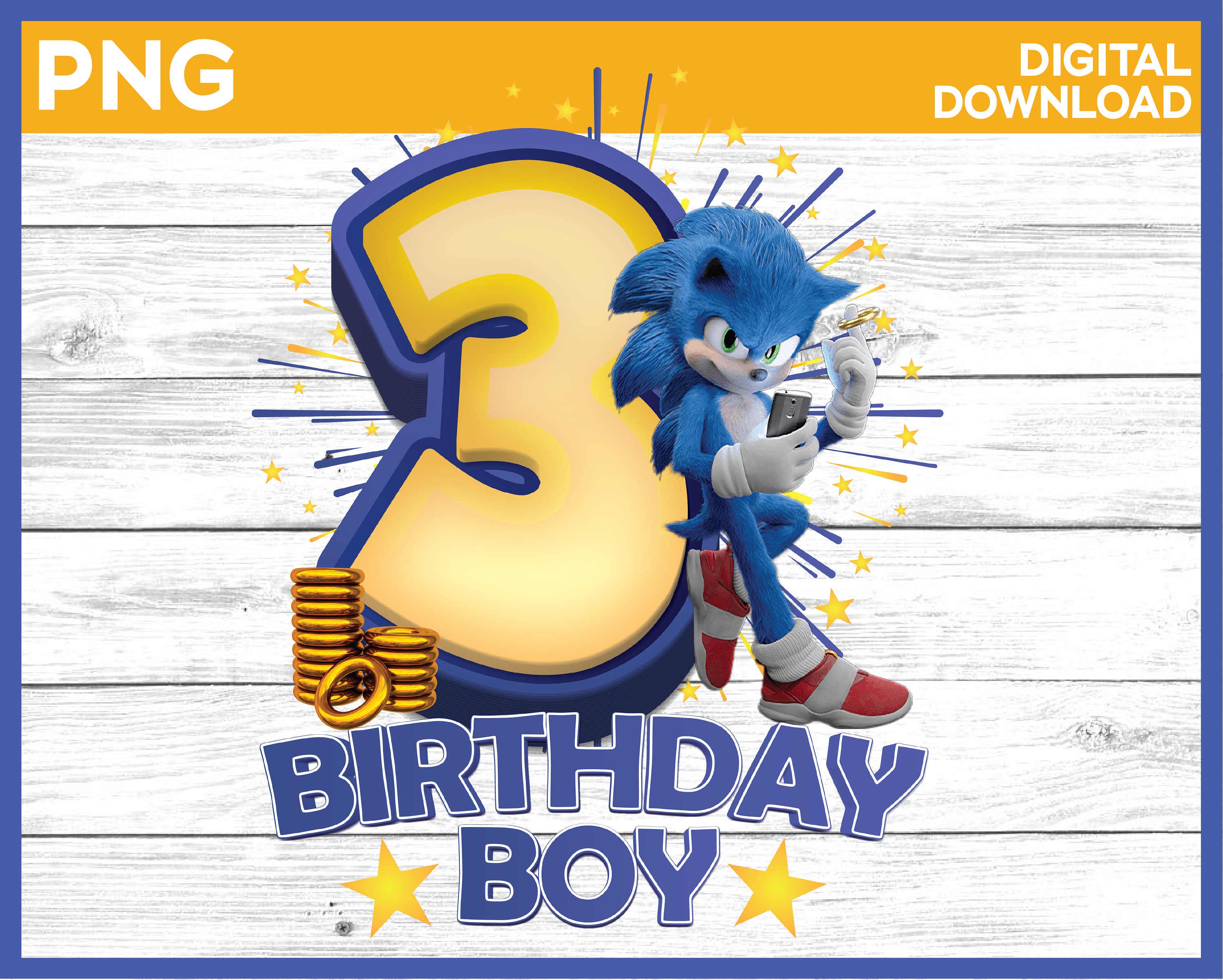 Sonic Birthday Boy Age 3 Png Image - Digital Download YOU PRINT - Etsy UK