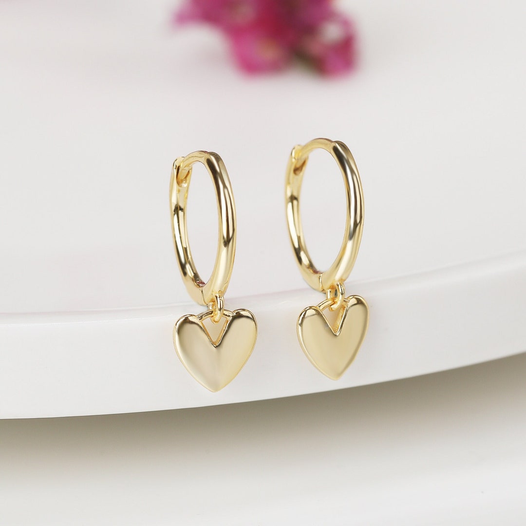 Heart Huggie Hoop Earrings, Dainty Heart Hoop Earrings, Gold Heart Hoop ...