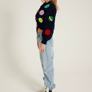Knit Cosmic Cardigan, Womens Sweater, Navy Knitted Sweater, Christmas ...