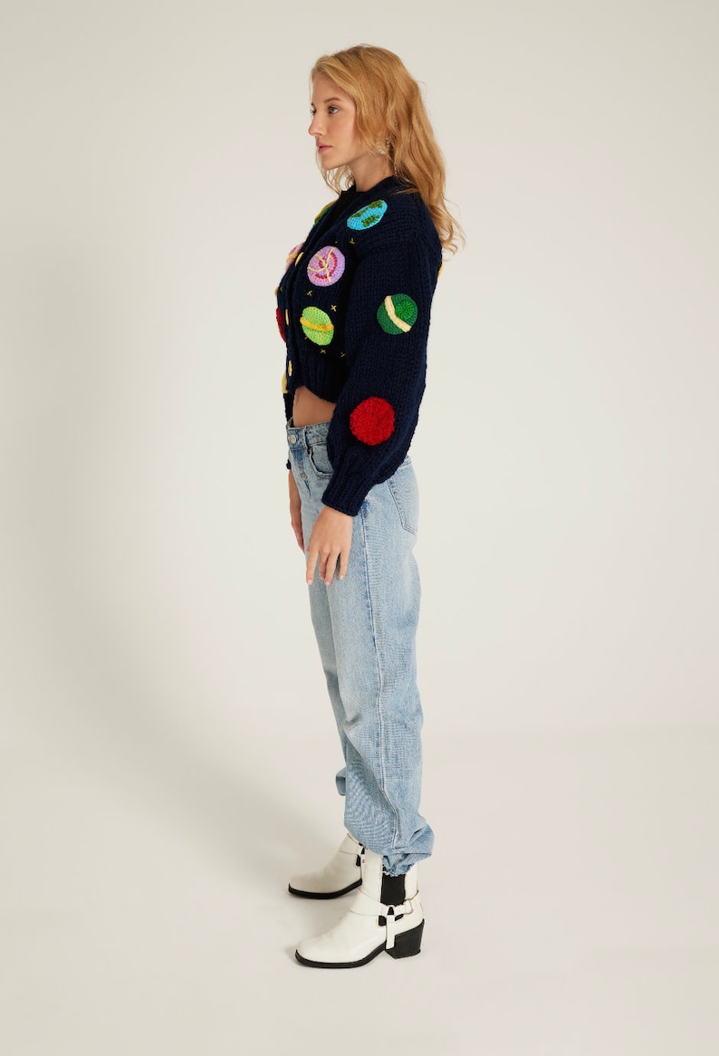 Knit Cosmic Cardigan, Womens Sweater, Navy Knitted Sweater, Christmas ...