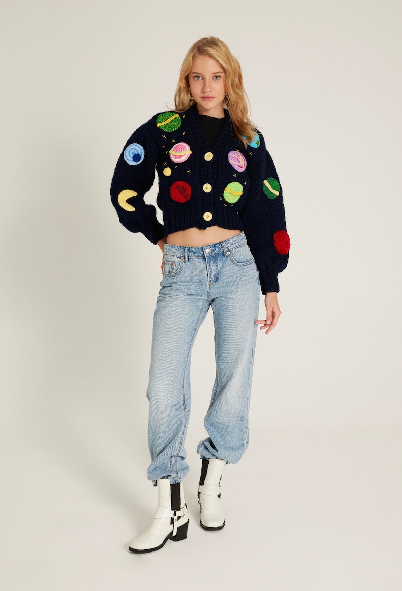 Knit Cosmic Cardigan, Womens Sweater, Navy Knitted Sweater, Christmas ...