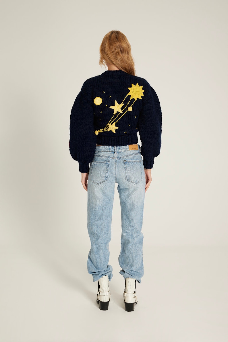 Knit Cosmic Cardigan, Womens Sweater, Navy Knitted Sweater, Christmas ...