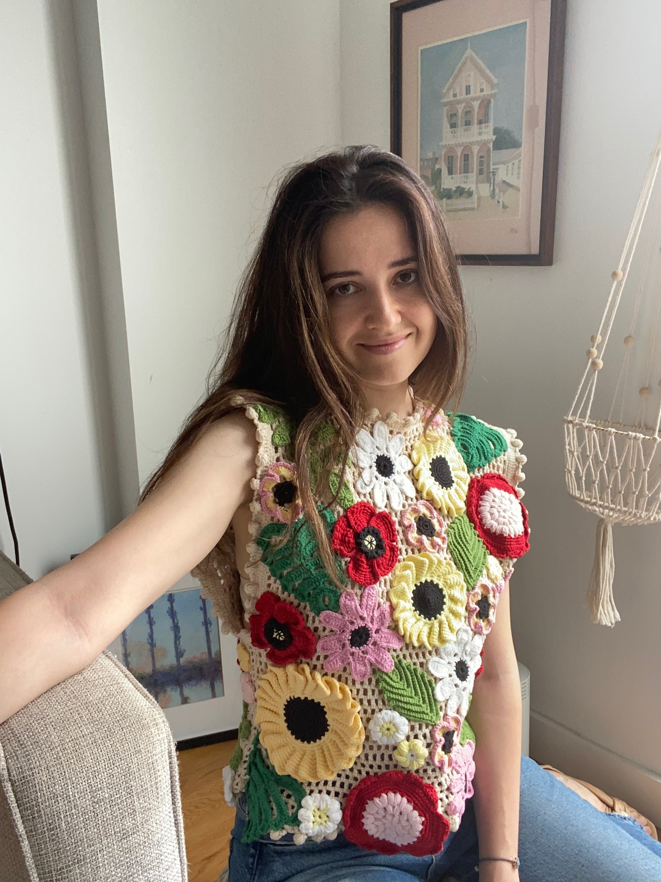 Handmade Flowers Vest, Multicolor Vest, Oversized Vest, Yellow Vest ...