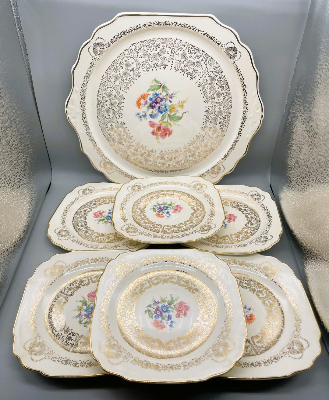 Vintage Queen Anne Pattern 22k Gold Trim Union Made in USA Lot of ...