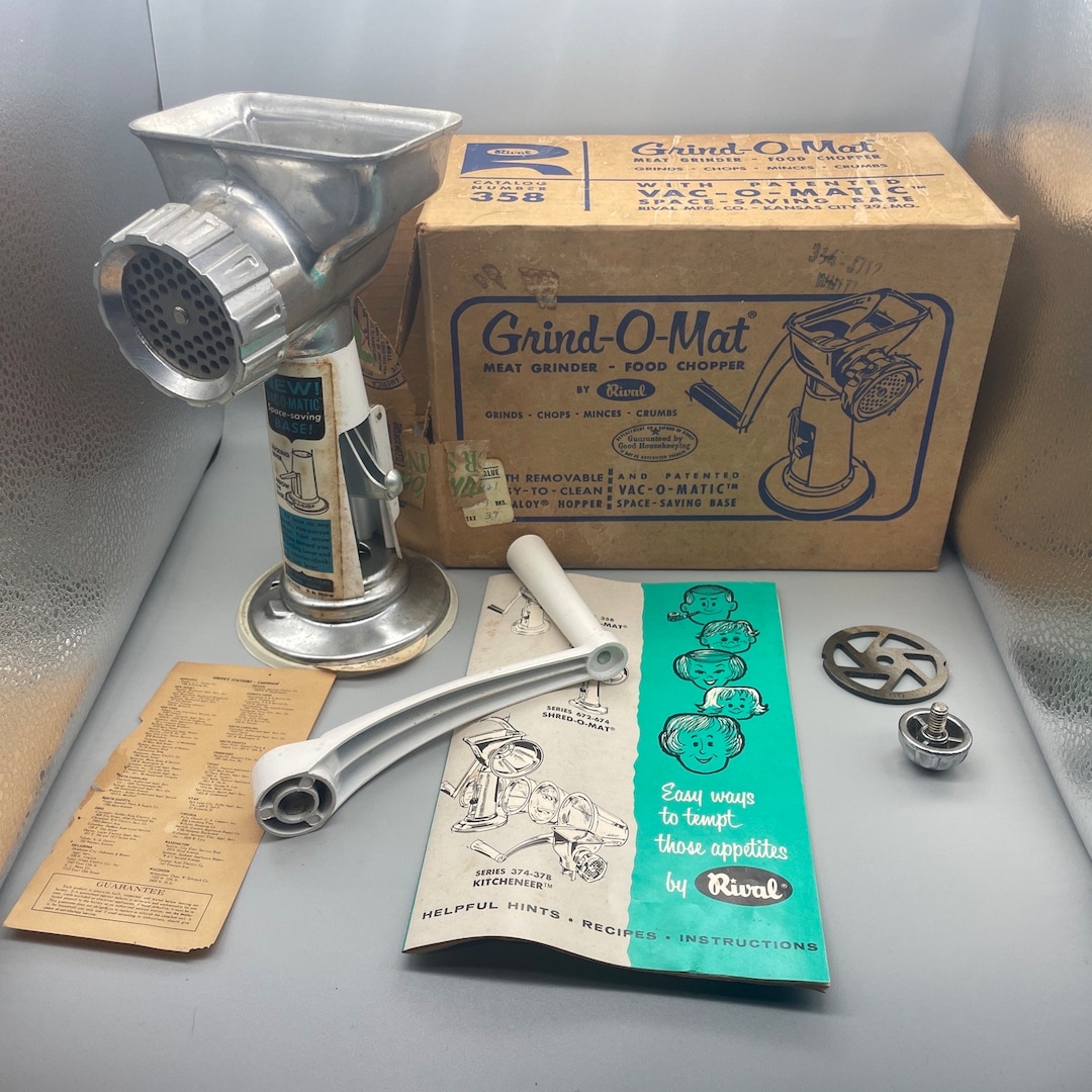 Vintage Rival Grind-o-mat Meat Grinder Food Chopper Model 358-T WHITE ...