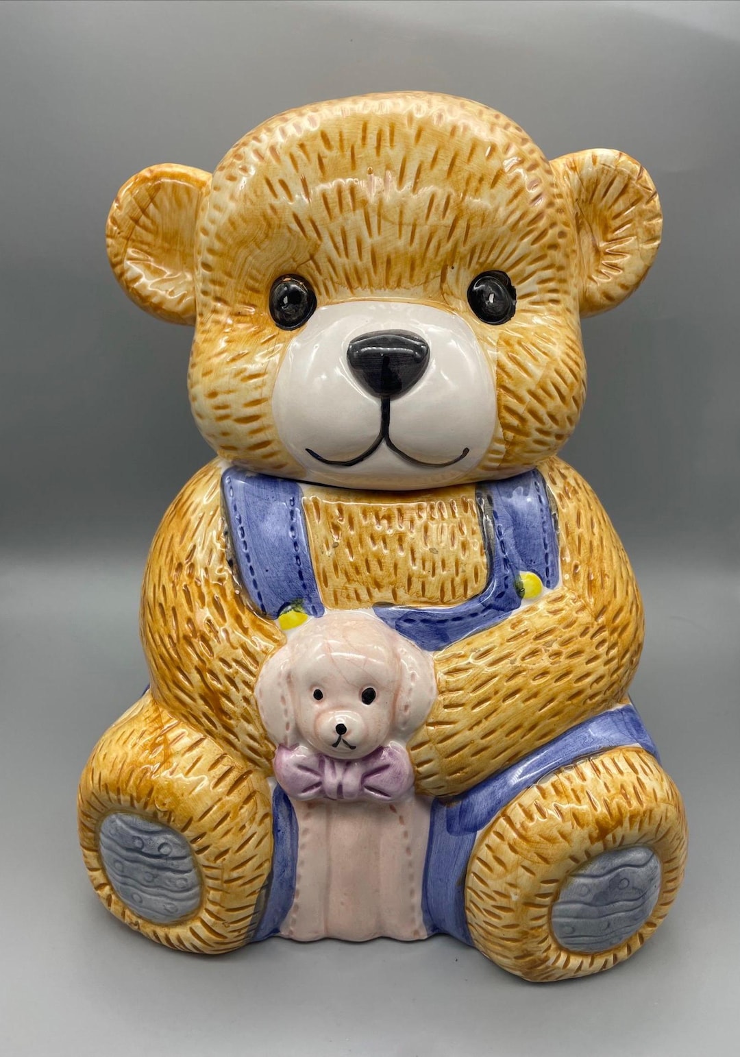 Vintage TEDDY BEAR Cookie Jar Collectible Ceramic Retro Kitchen Display ...