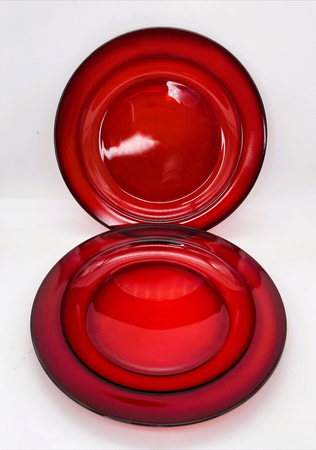 2 Vintage French Arcoroc Ruby Red Glass Bread Salad Side Luncheon ...