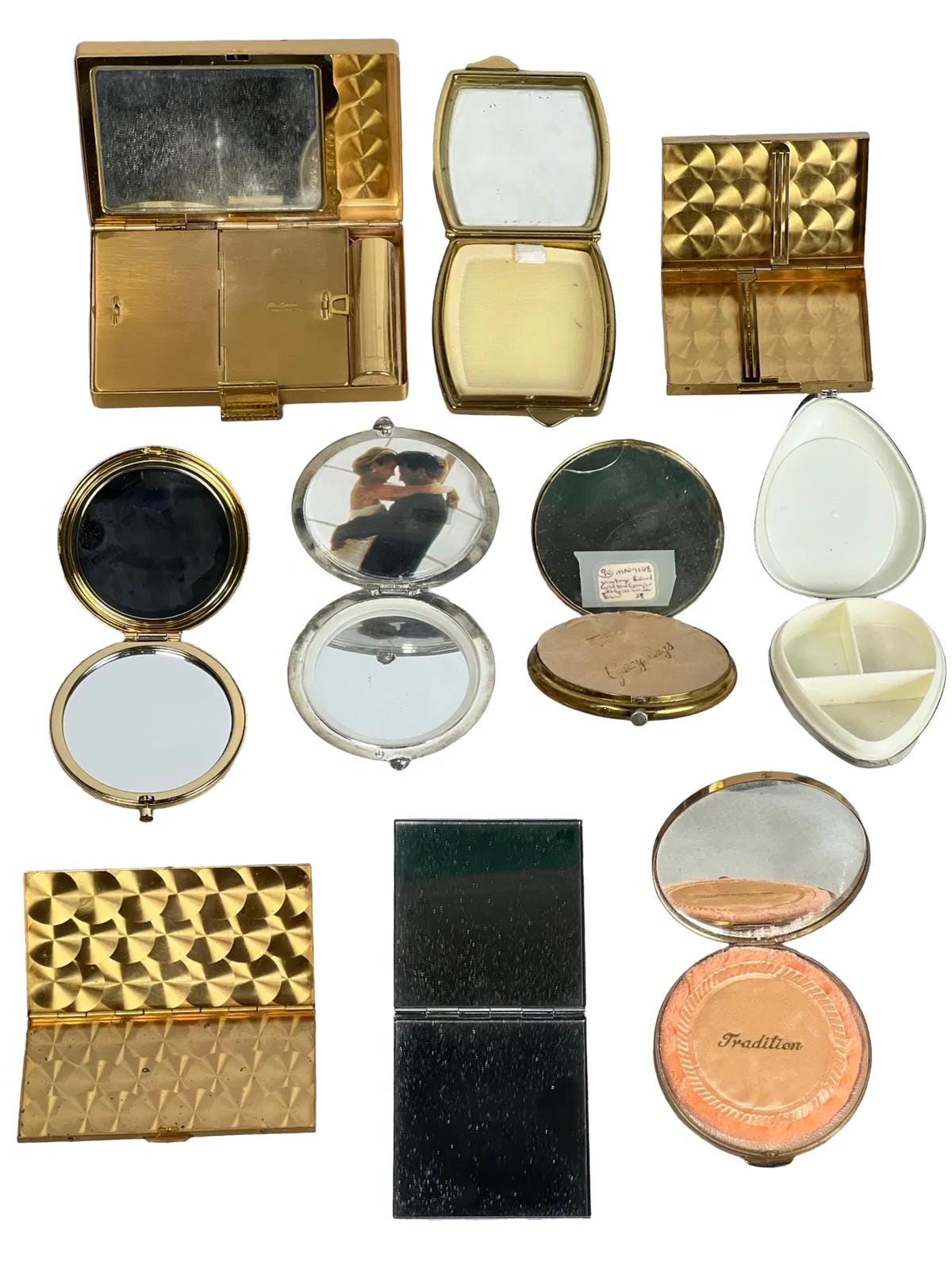 Vintage Gold & Silver Tone Metal Ladies Mirror and Powder Compacts and ...