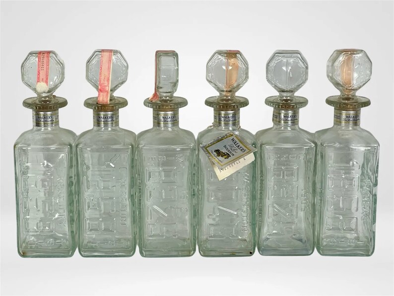Vintage License Plate Decanter Glass Bottles W/ Stoppers Walker's ...