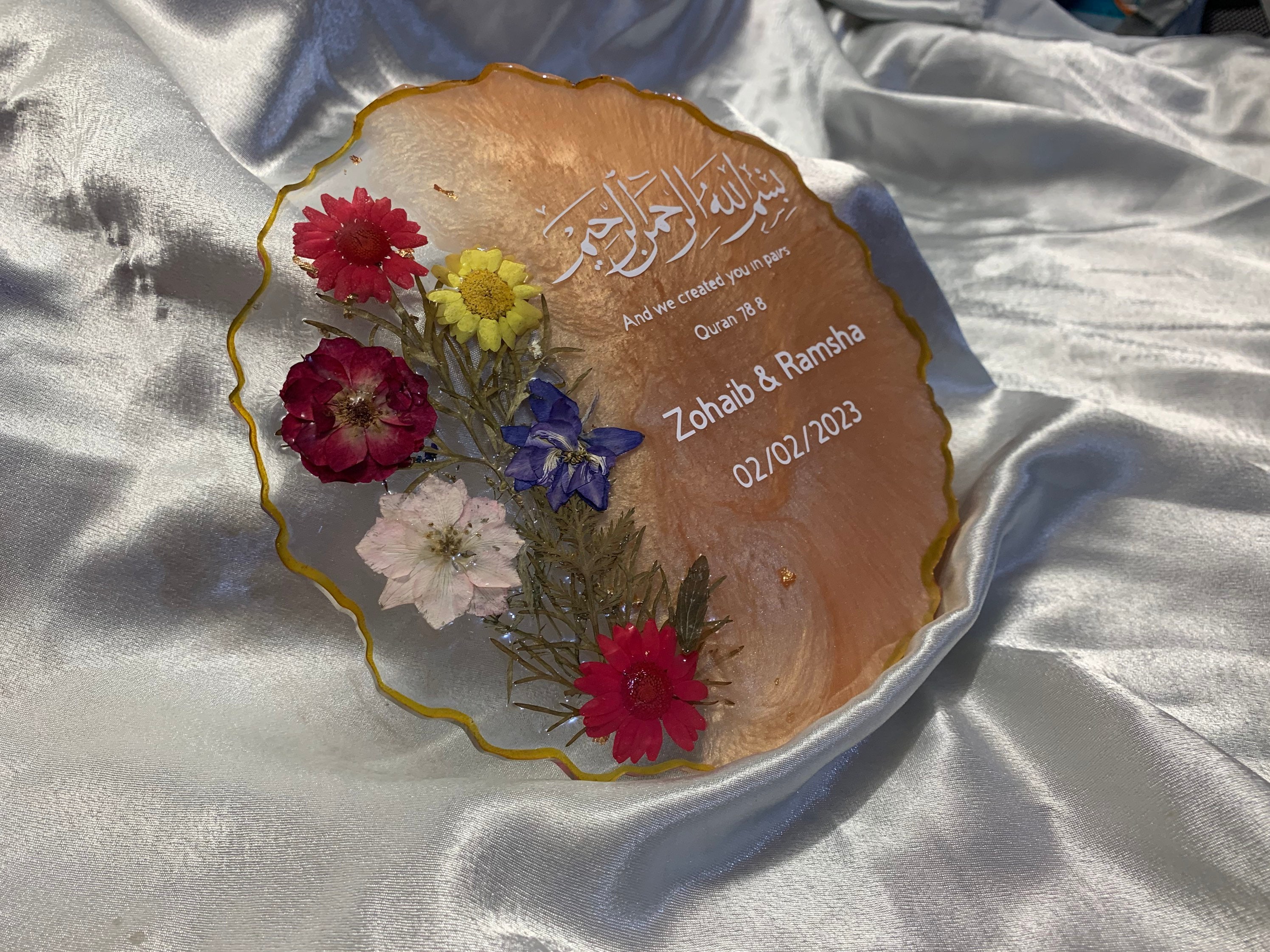 Resin Engagement/ Nikkah Display Tray, Dried Flower Resin Nikkah Tray ...