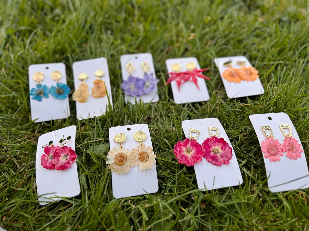 Real Dried Pressed Flower Earring, Resin Earring, Pressed Flower ...