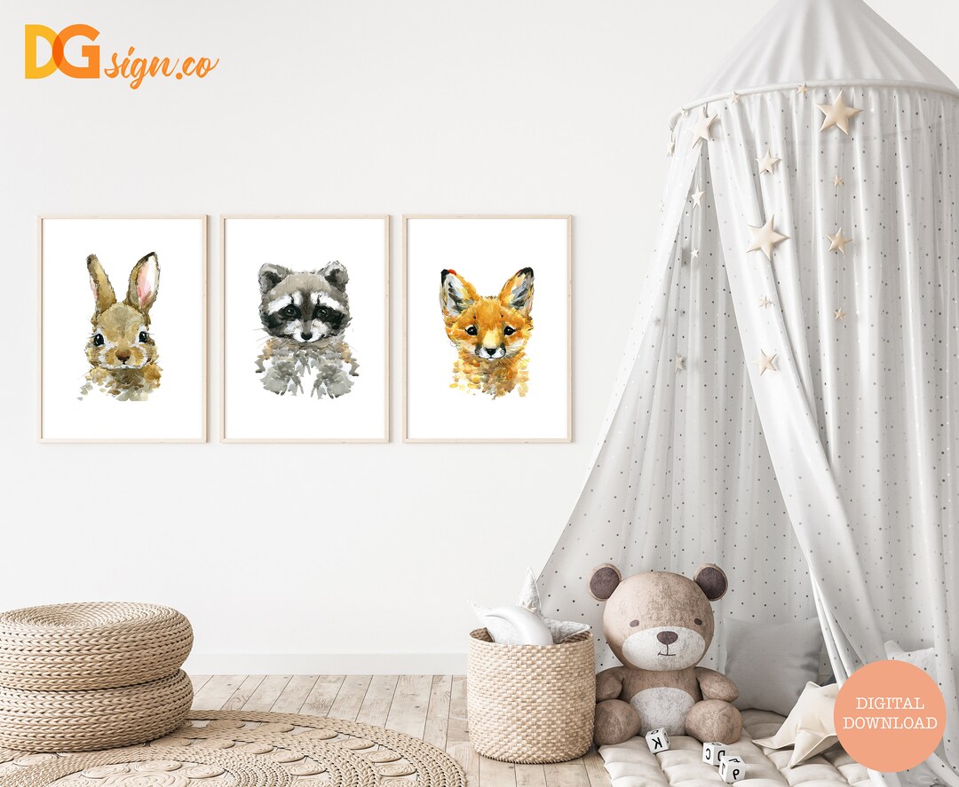 Painted Baby Animals Nursery Poster Digital Download Gift - Etsy
