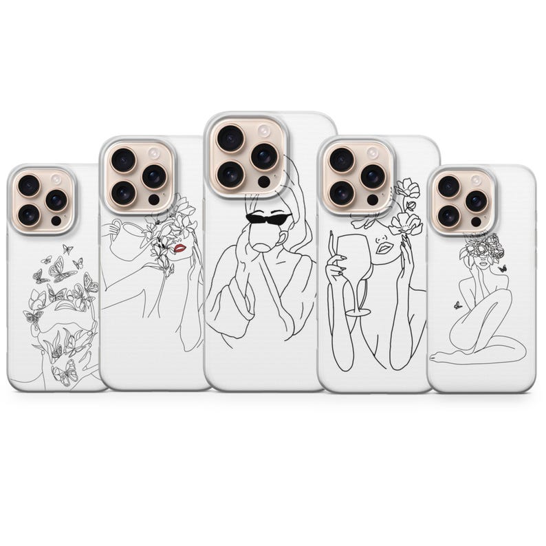 Line Art Phone Case Floral Woman Cover for iPhone 17 Pro Max, 16e, 15 ...