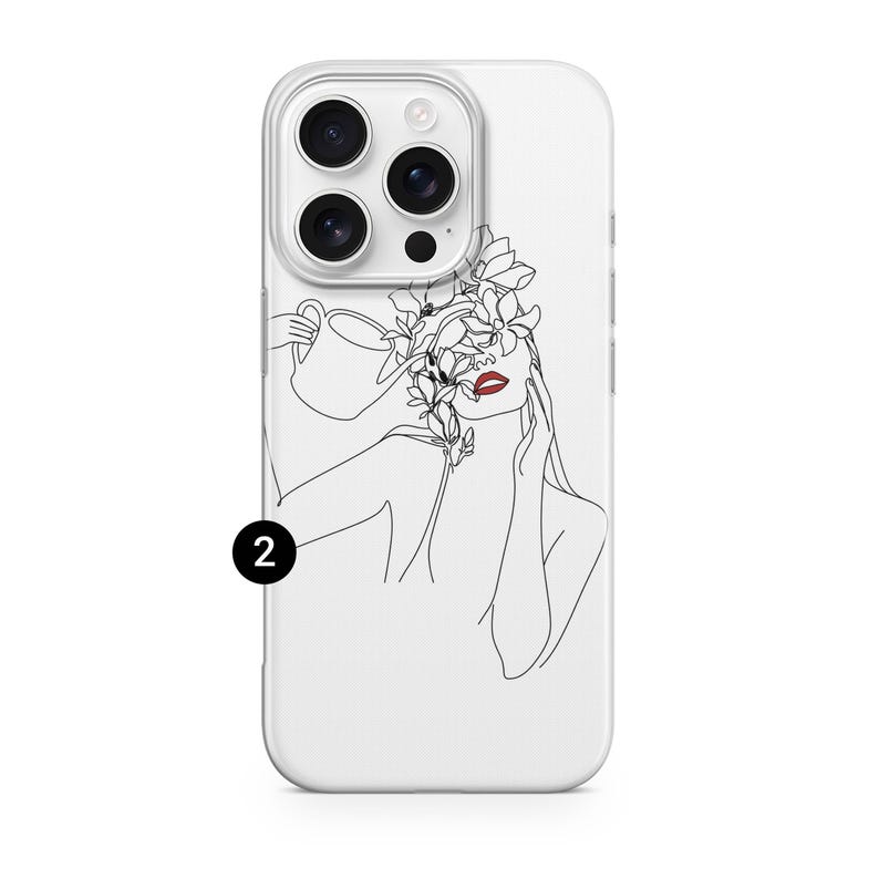 Line Art Phone Case Floral Woman Cover for iPhone 17 Pro Max, 16e, 15 ...