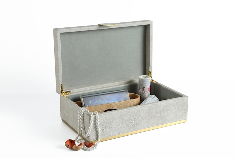 Grey Faux Shagreen Decorative Box, Rectangular Storage Box, Home ...