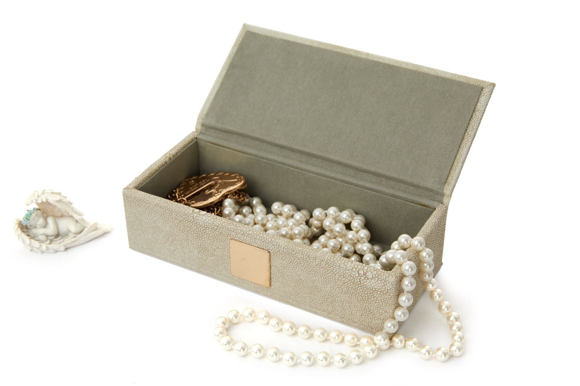 Ivory Shagreen Decorative Boxes, Faux Leather Keepsake and Memory ...