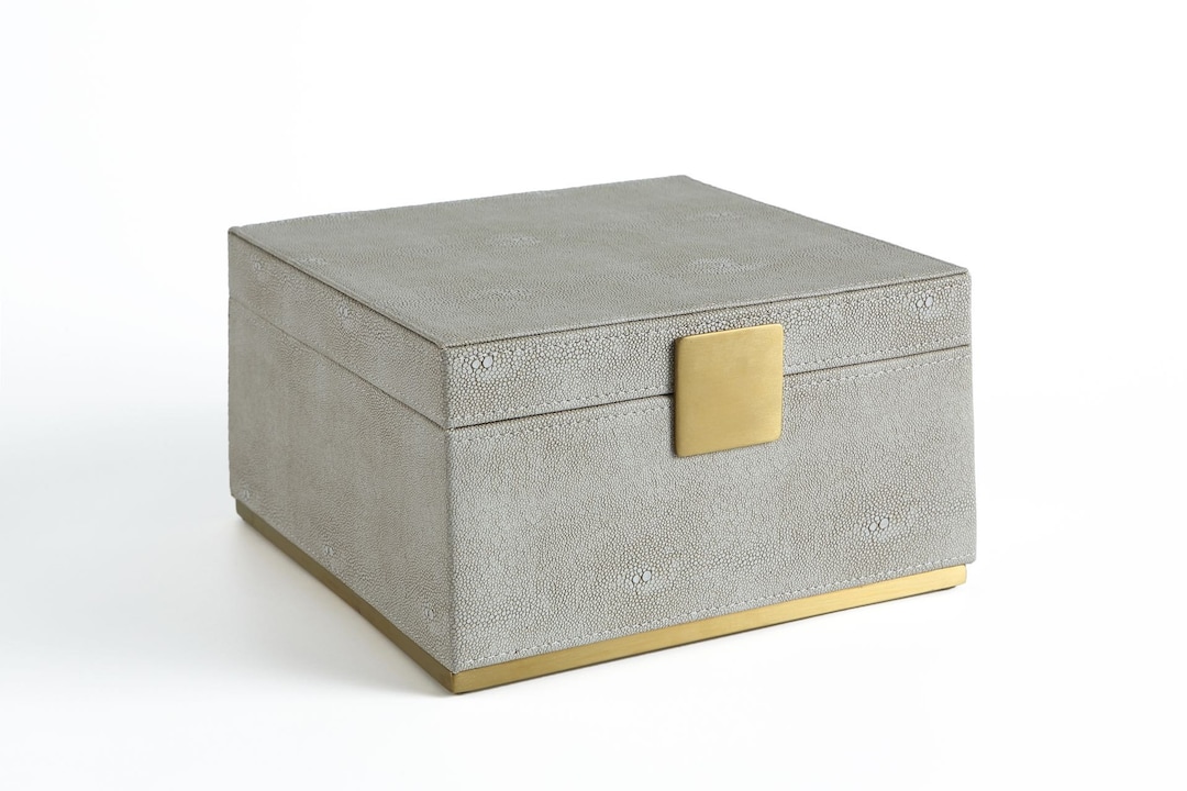Ivory Faux Shagreen Leather Square Dresser Organizer, Desk Top ...