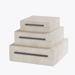 Ivory Faux Shagreen Leather Set of 3pcs Nested Storage Box With Black ...