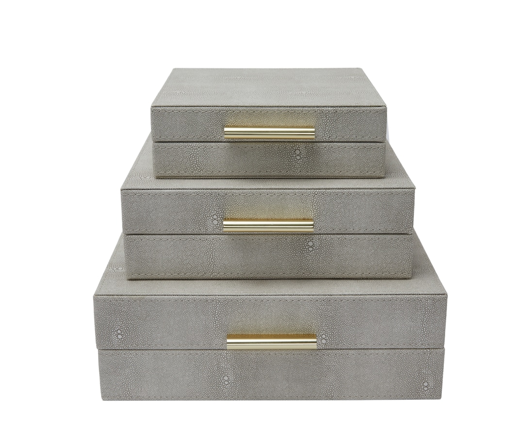 Ivory Faux Shagreen Leather Set of 3pcs Nested Storage Box, Decorative ...