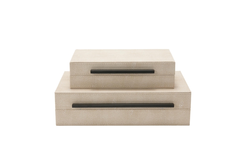 Faux Ivory Shagreen Leather Pack of 2pcs Decorative Boxes, Storage ...