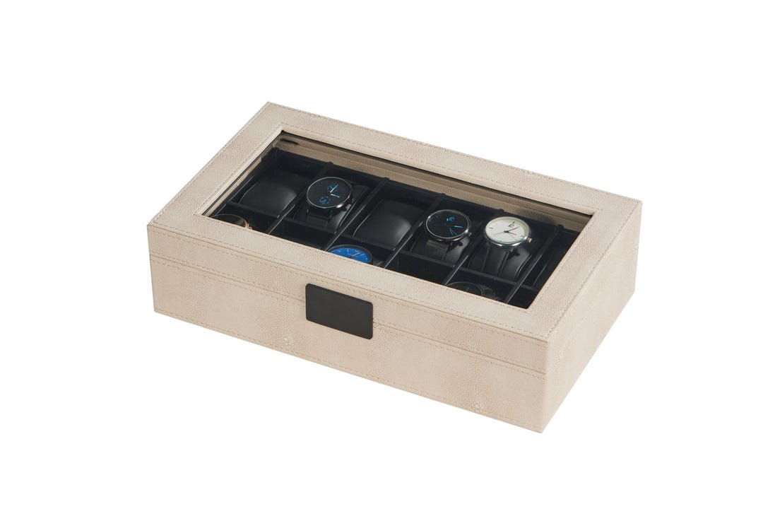 Ivory Shagreen Leather Watch Box Organizer for Men, 12 Slot Watch ...