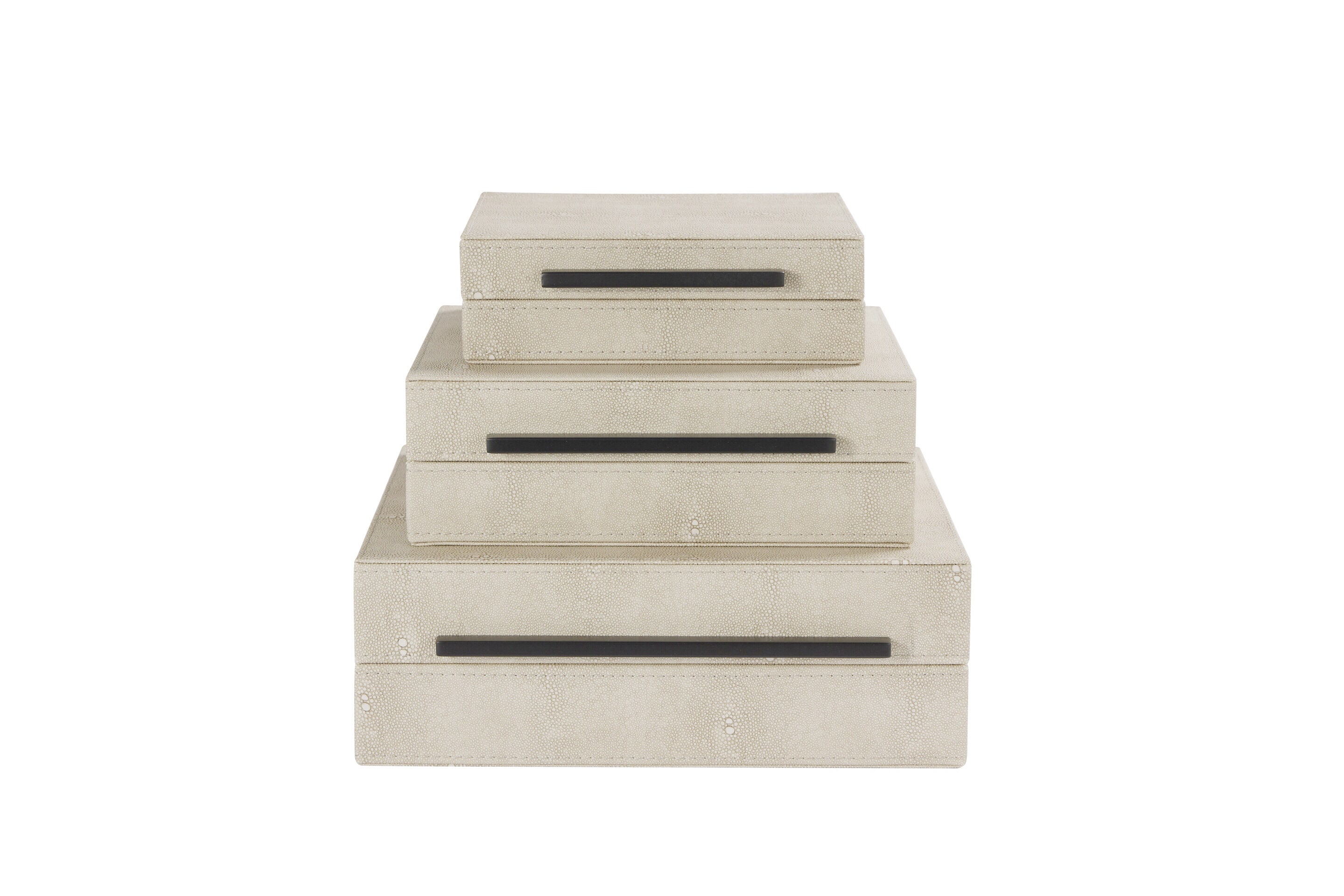 Ivory Faux Shagreen Leather Set of 3pcs Nested Storage Box With Black ...