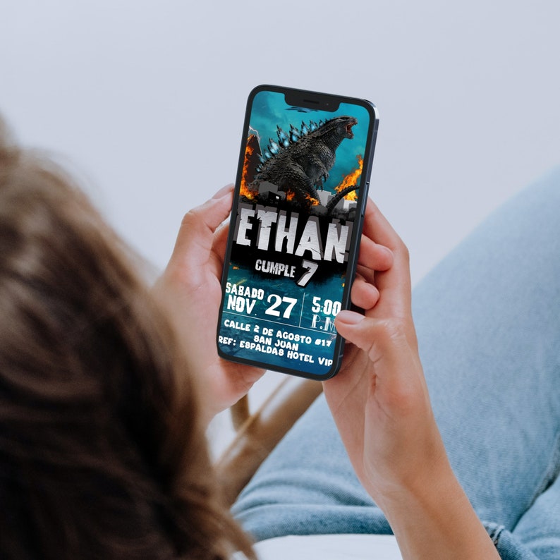 GODZILLA Birthday Invitation Card Editable and Modifiable - Etsy